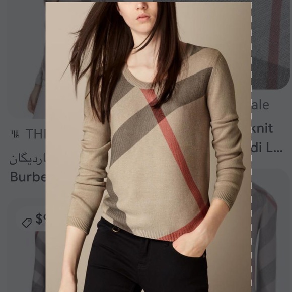 Burberry | Sweaters | Burberry Brit Beige Cashmere Wool Exploded Check Printed Scoop Neck ...